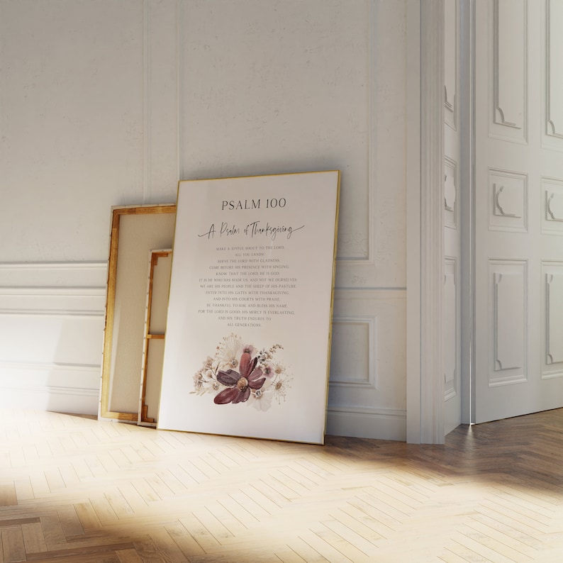 Psalm 100 Scripture Wall Art, Modern Christian Home Decor, Floral Bible ...