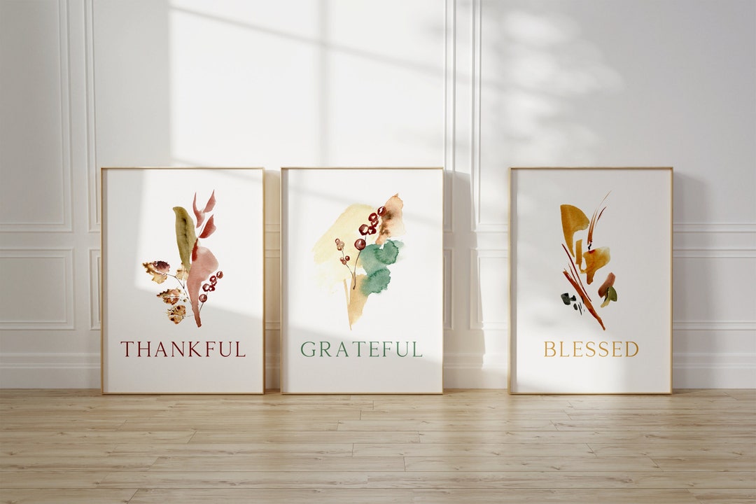 Grateful Abstract Art, Christian Wall Art Set of 3, Thankful, Grateful ...