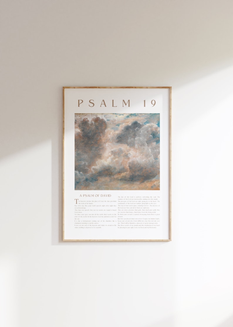 Psalm 19 Printable Wall Art, NIV, TAN FONT, Cloud Painting Vintage Art ...
