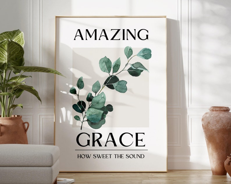 Amazing Grace Printable Wall Art, Eucalyptus Christian Wall Art, Modern ...