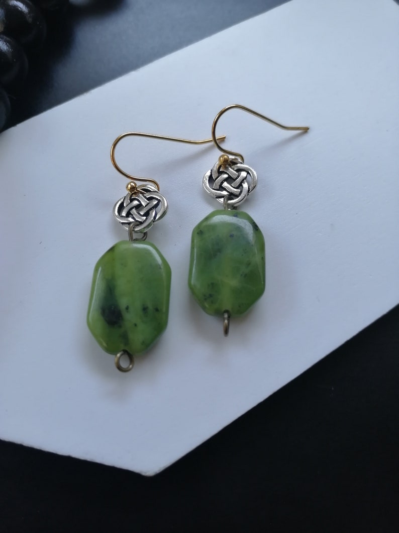 Celtic Knot Irish Earrings With Canadian Jade Gemstone & 14k - Etsy