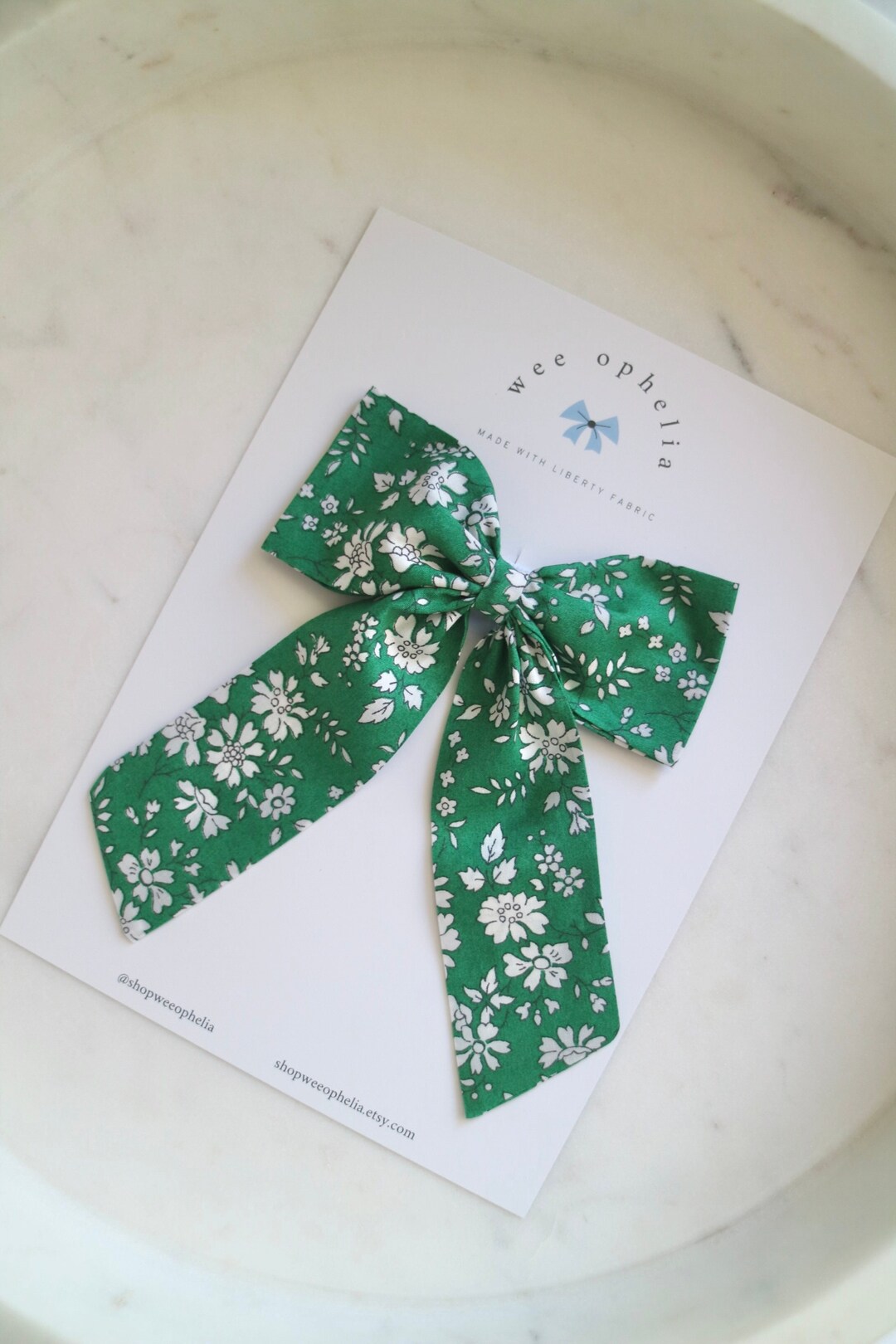 Liberty London Fabric Hair Bow: Capel Green Floral Long Tail Clip - Etsy