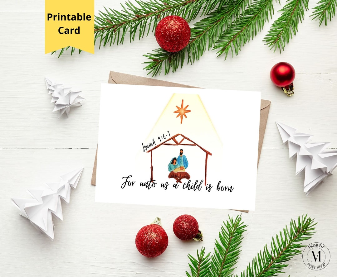 Nativity Scene Card, Religious Christmas Card, Bible Scripture Card ...