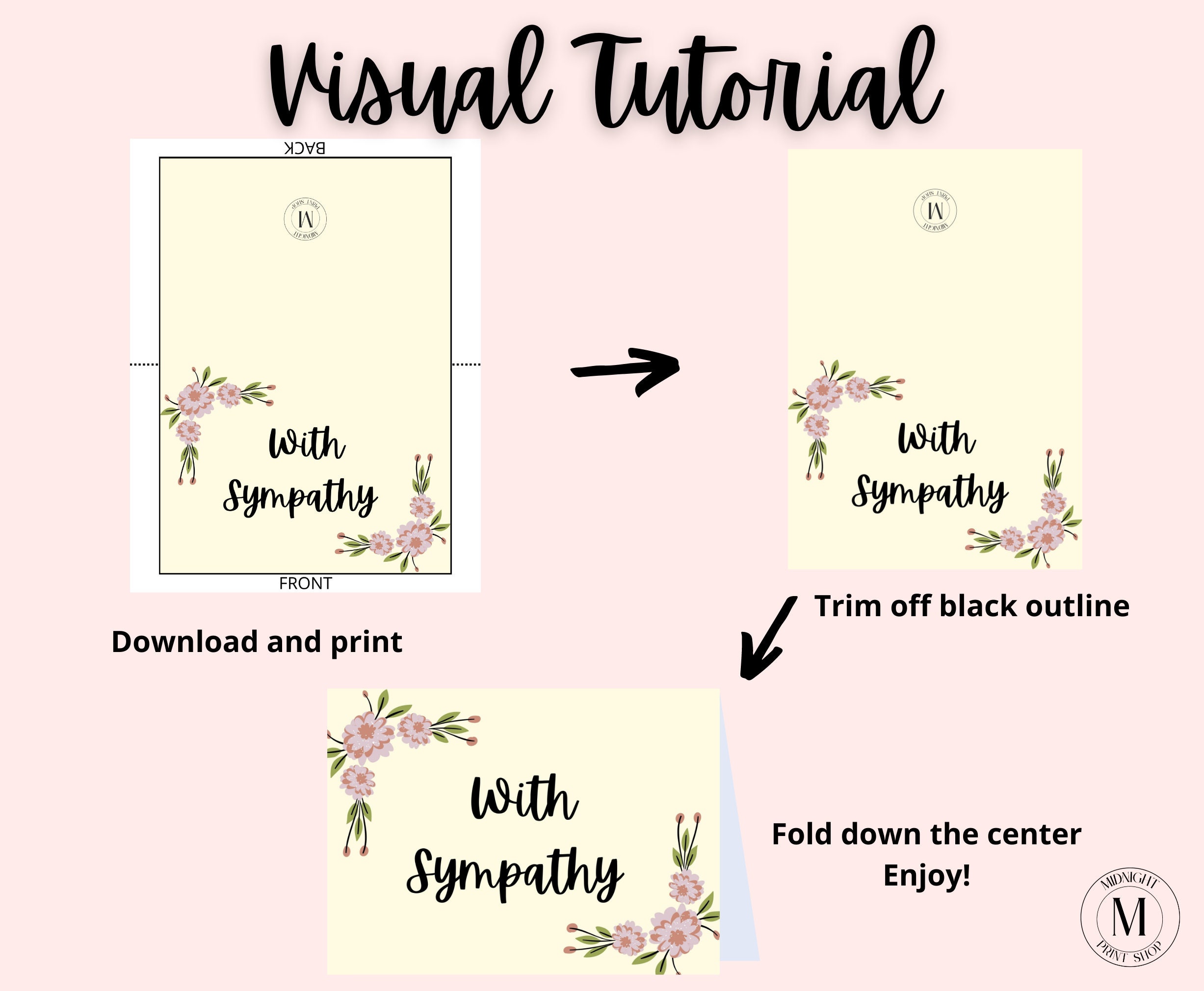 With Sympathy Card Printable, Floral Condolence Card Instant Download ...