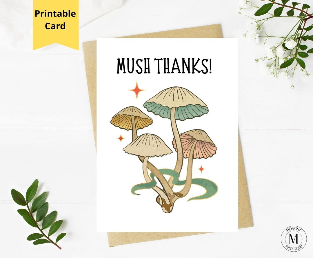 Mushroom Card Funny Mushroom Thank You Card Mush Thanks Pun - Etsy