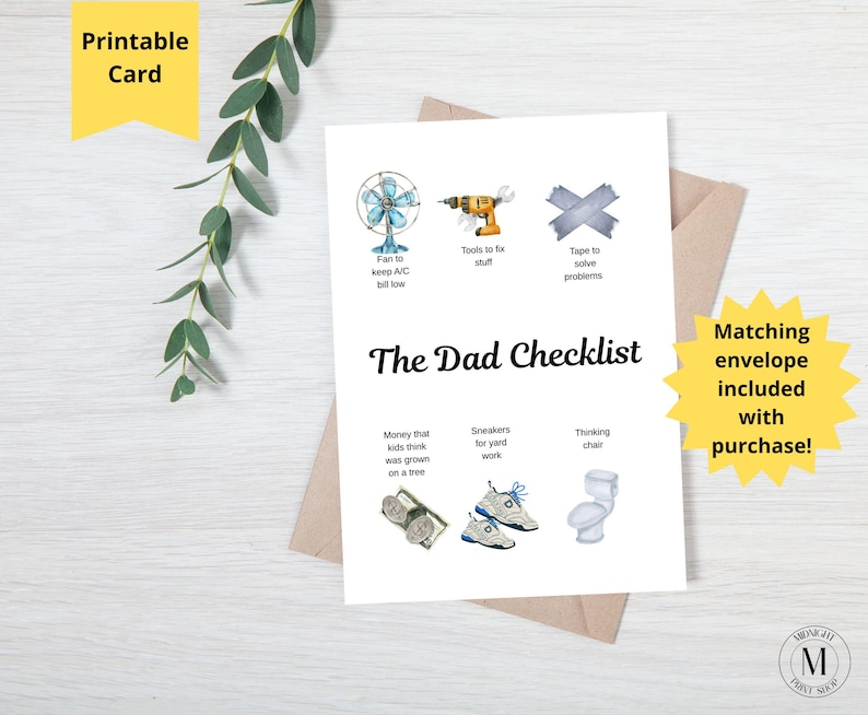 Funny Father's Day Card, Checklist Card for Dad, Father's Day Card From ...