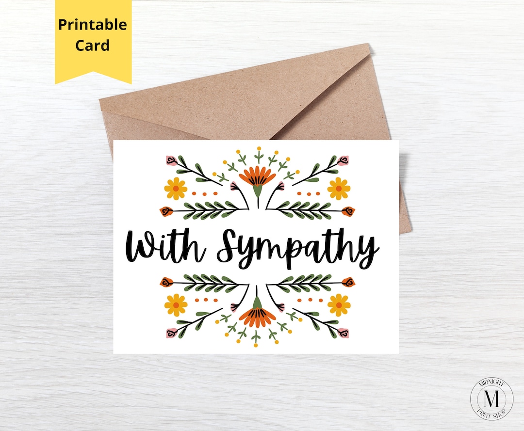 With Sympathy Card Printable, Floral Border Condolence Card Instant ...