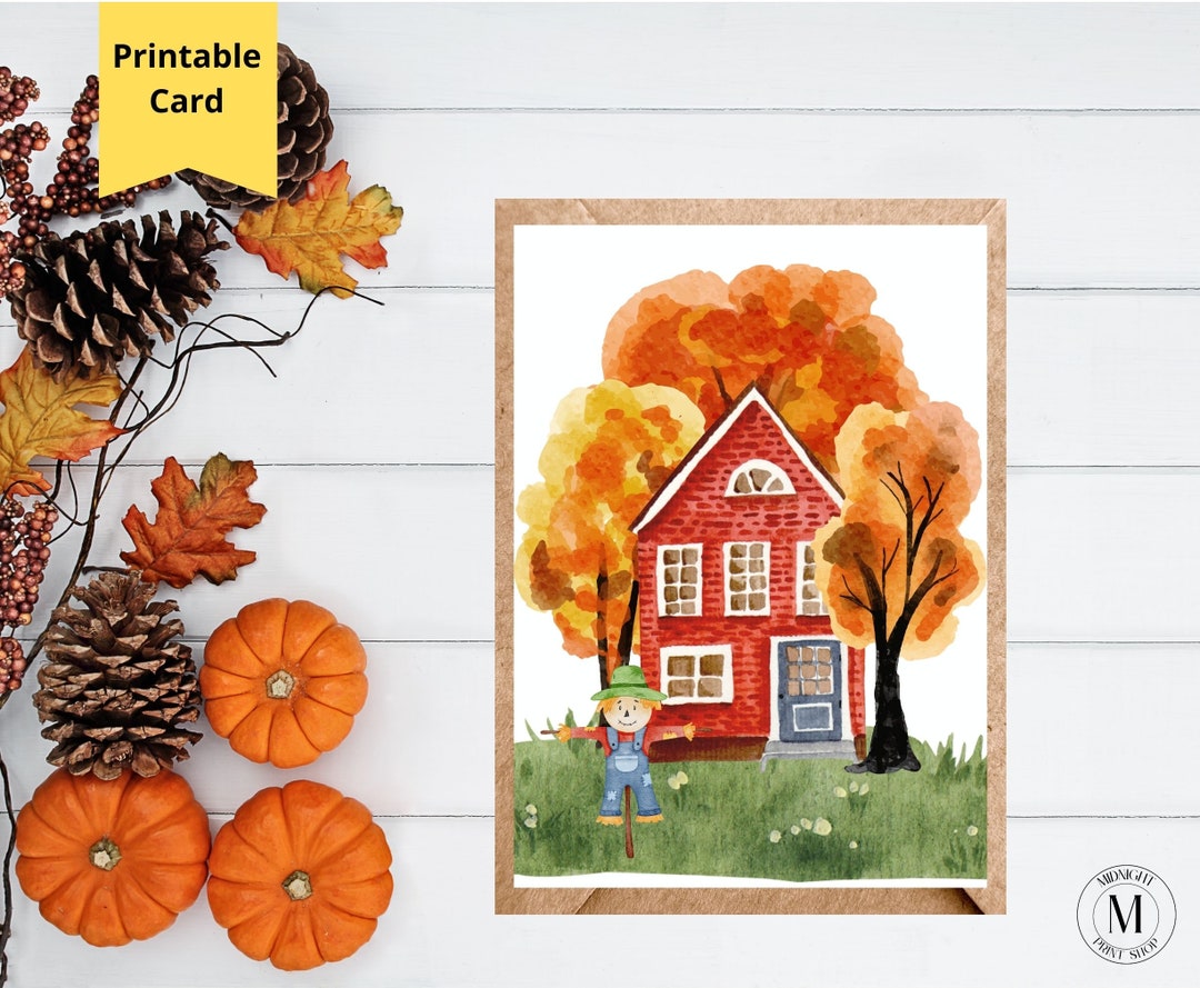 Fall Scenery Card, Blank Printable Card for Autumn,unique Fall Themed ...