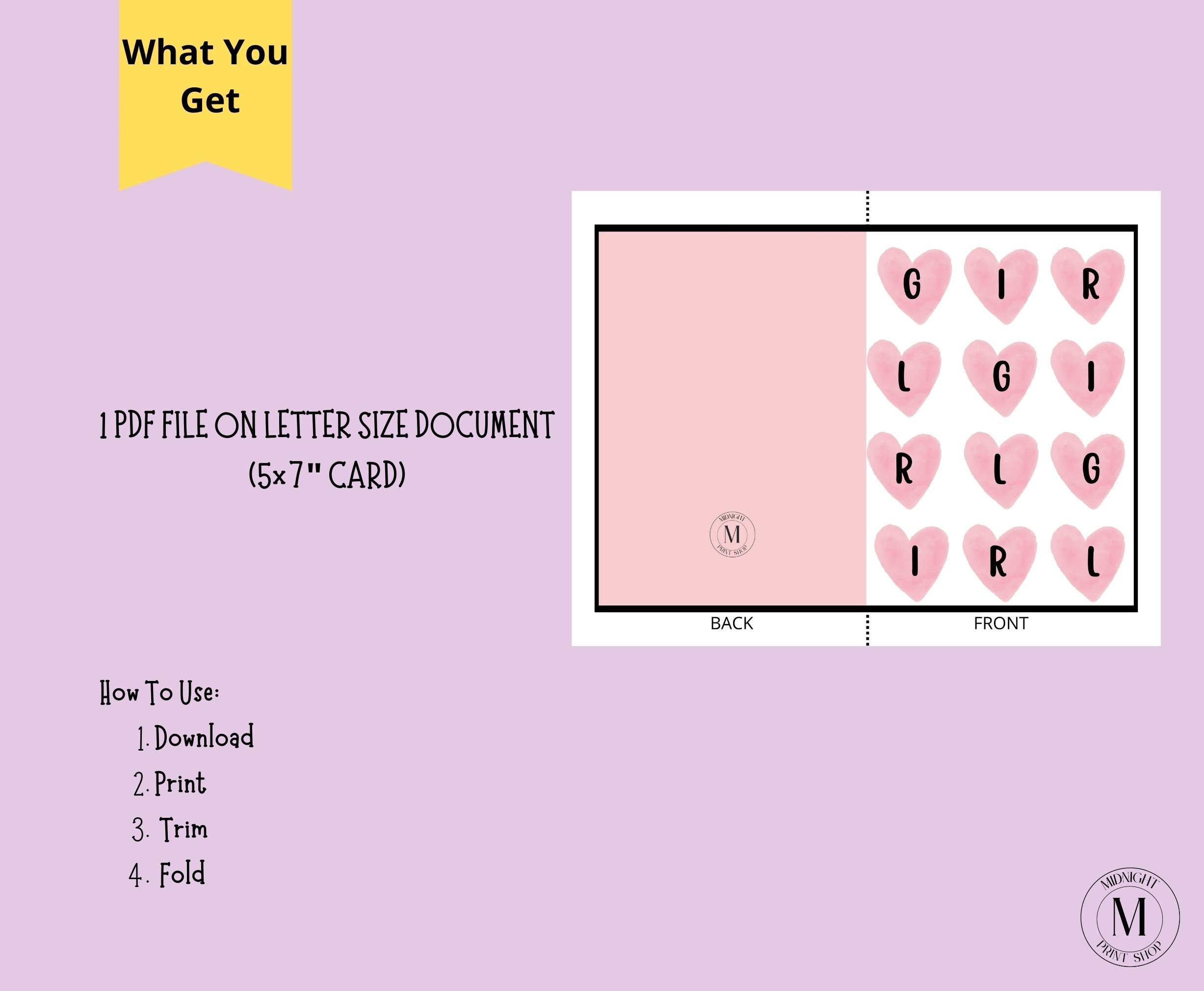 Printable Girl Baby Shower Card, Watercolor Pink Heart Card, Expecting ...