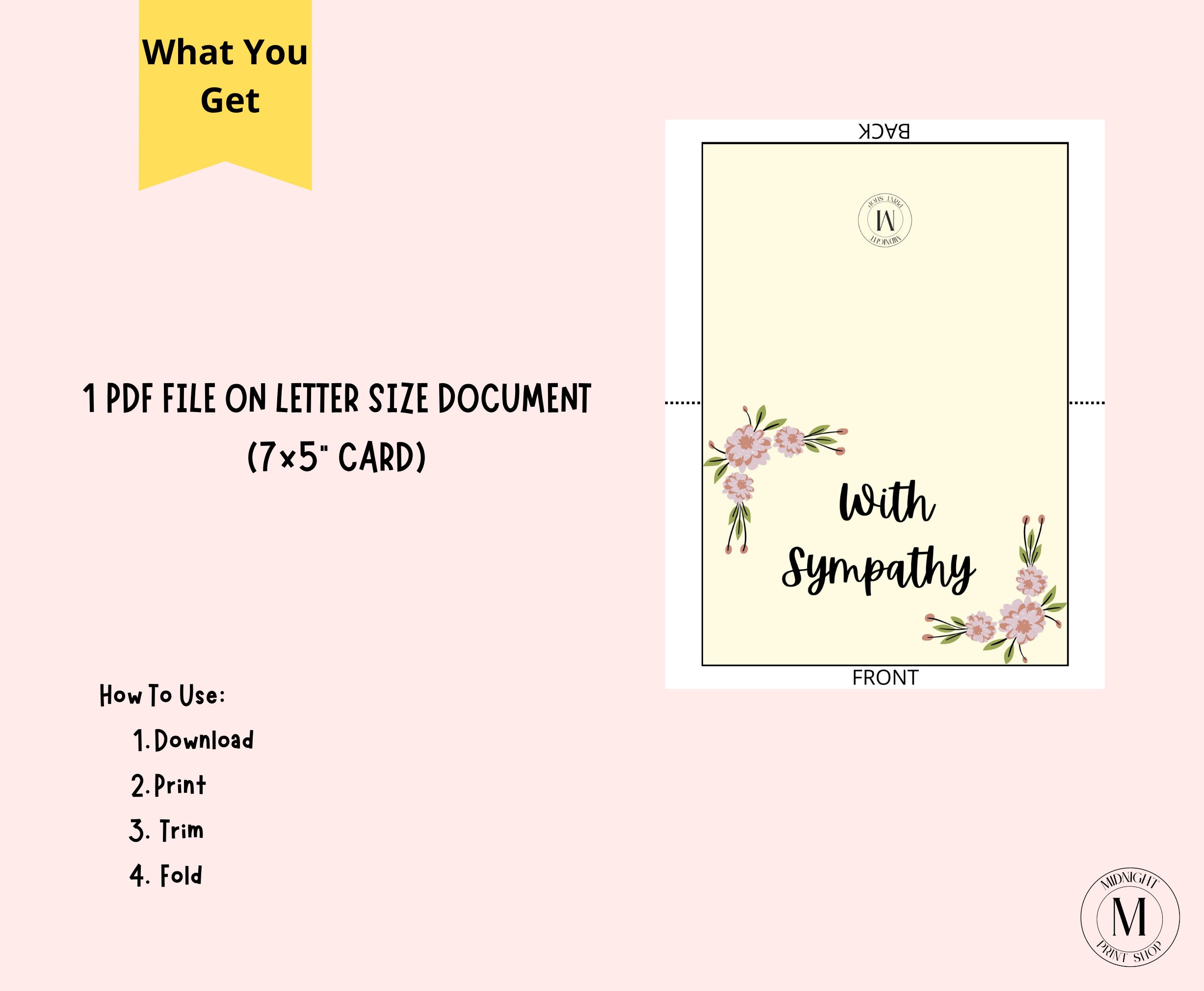 With Sympathy Card Printable, Floral Condolence Card Instant Download ...