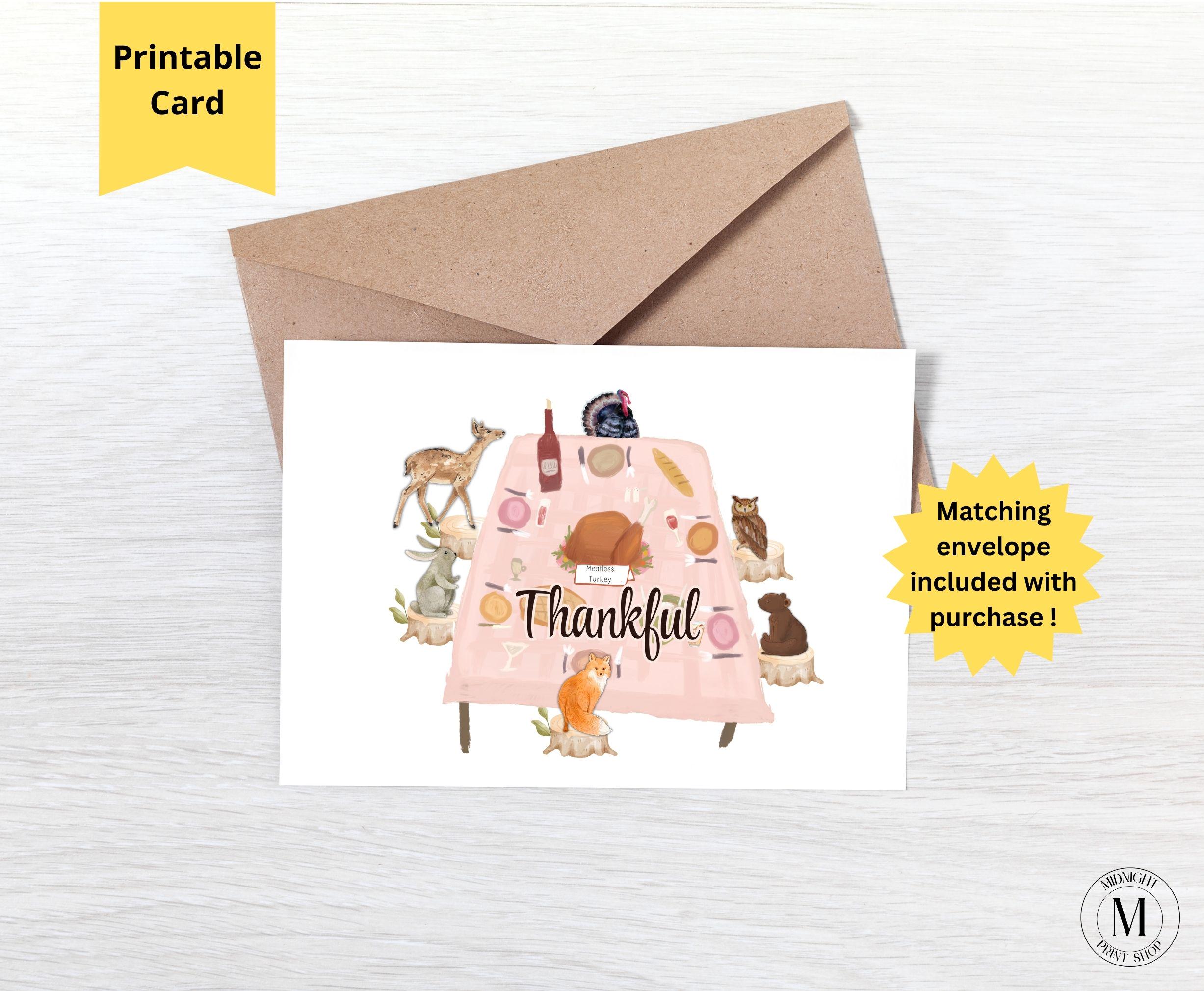 Friendly Feast Card, Woodland Thanksgiving Card, Friendsgiving Dinner ...