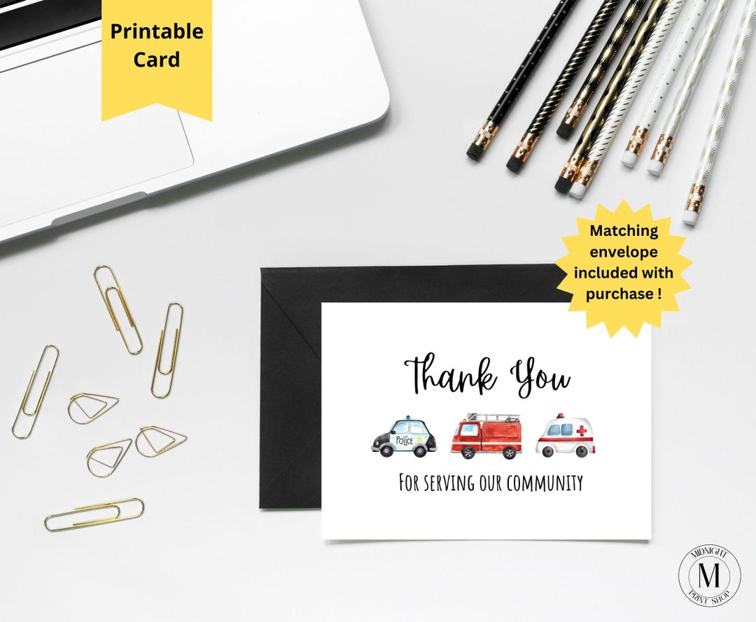 First Responder Thank You Card, Appreciation Card for First Responders ...