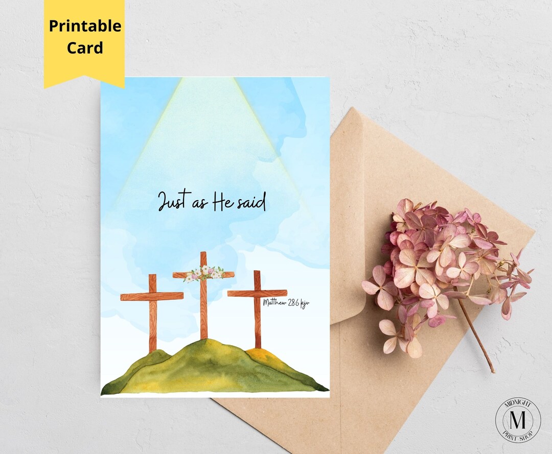 Printable Religious Easter Card, Watercolor Easter Card, Just as He ...