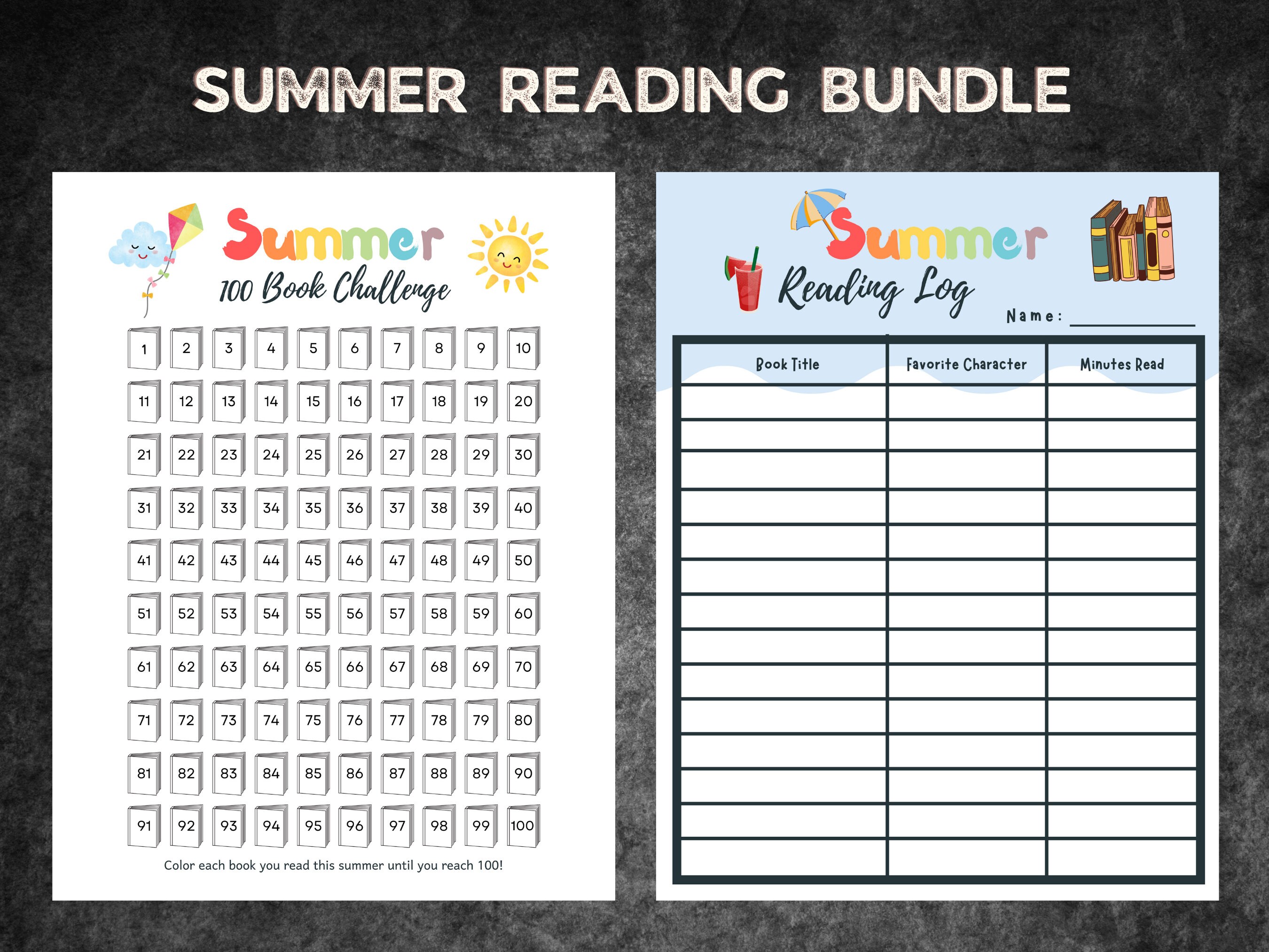 Summer Reading Log for Kids, Summer Reading Challenge Printables, Kids ...