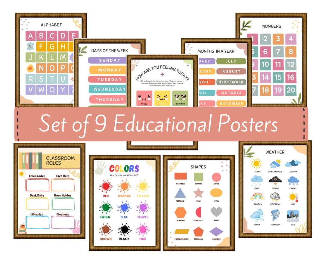 Set of 9 Educational Posters for Kids, Nursery/preschool Printable ...
