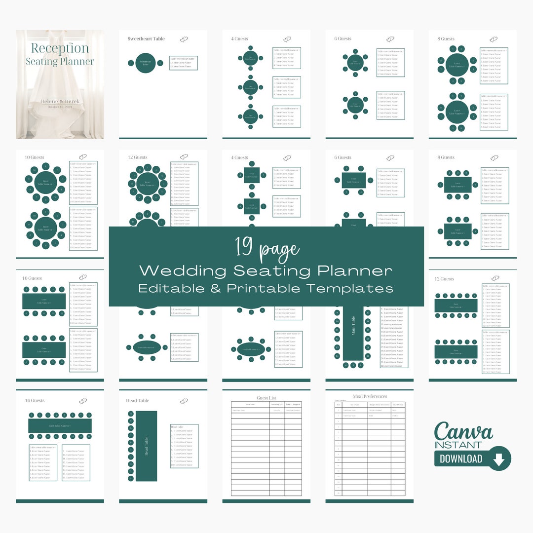 Editable Wedding Seating Chart Planner, Printable Seating Plan, Seating ...