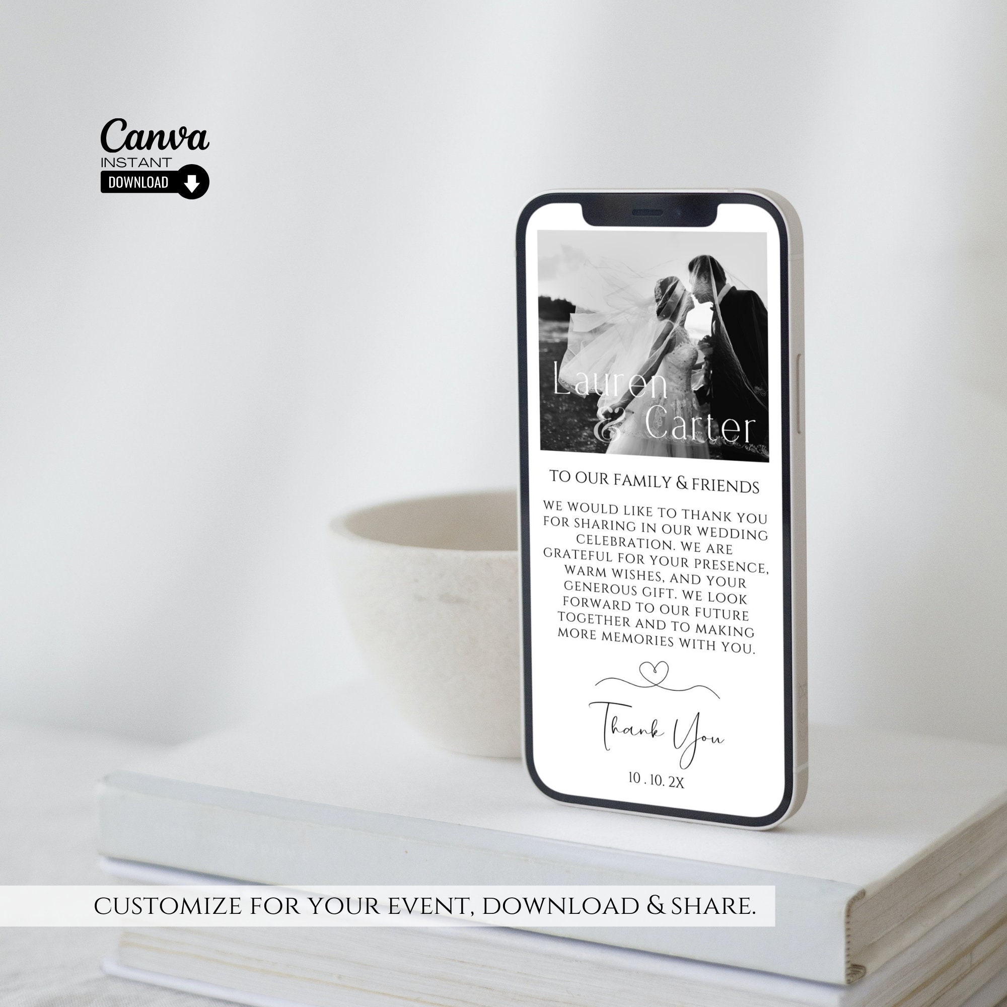 Electronic Wedding Thank You Template, Editable Digital Wedding Thank ...