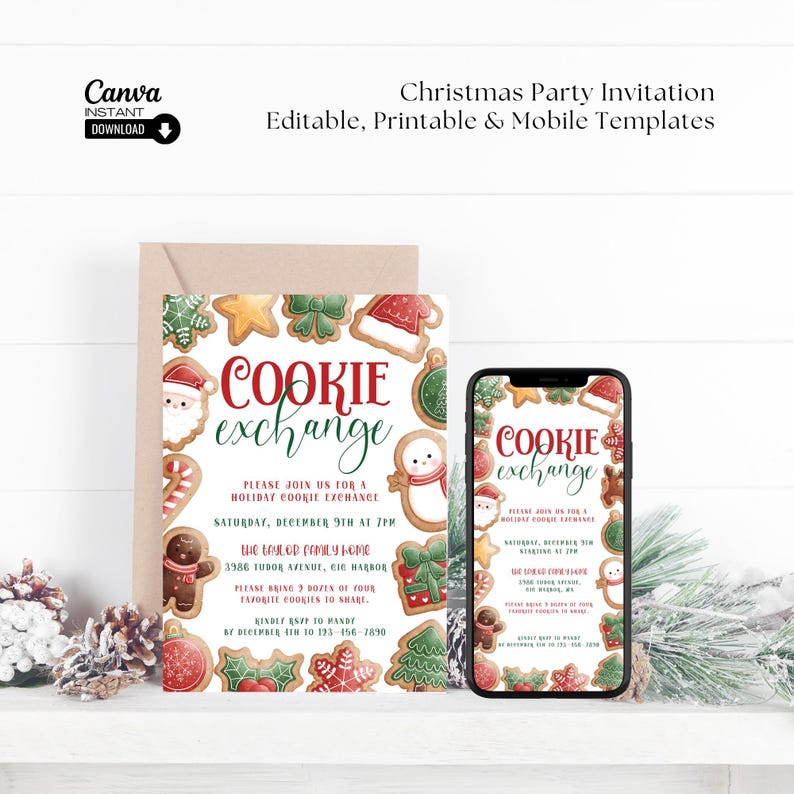 Editable Christmas Cookie Exchange Invitation Template (digital ...