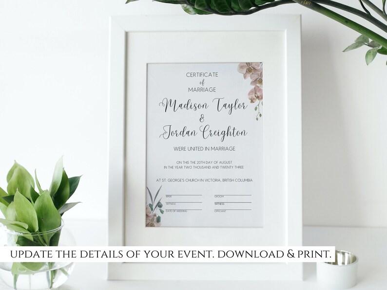 Editable Wedding Certificate Template Marriage Certificate - Etsy