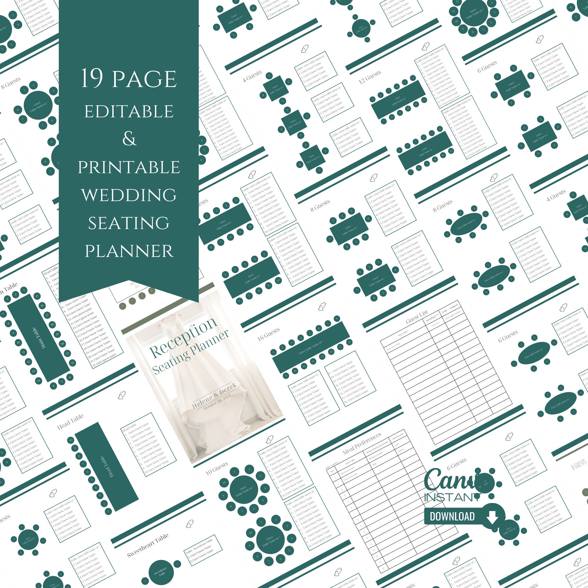 Editable Wedding Seating Chart Planner: Canva Template (digital ...