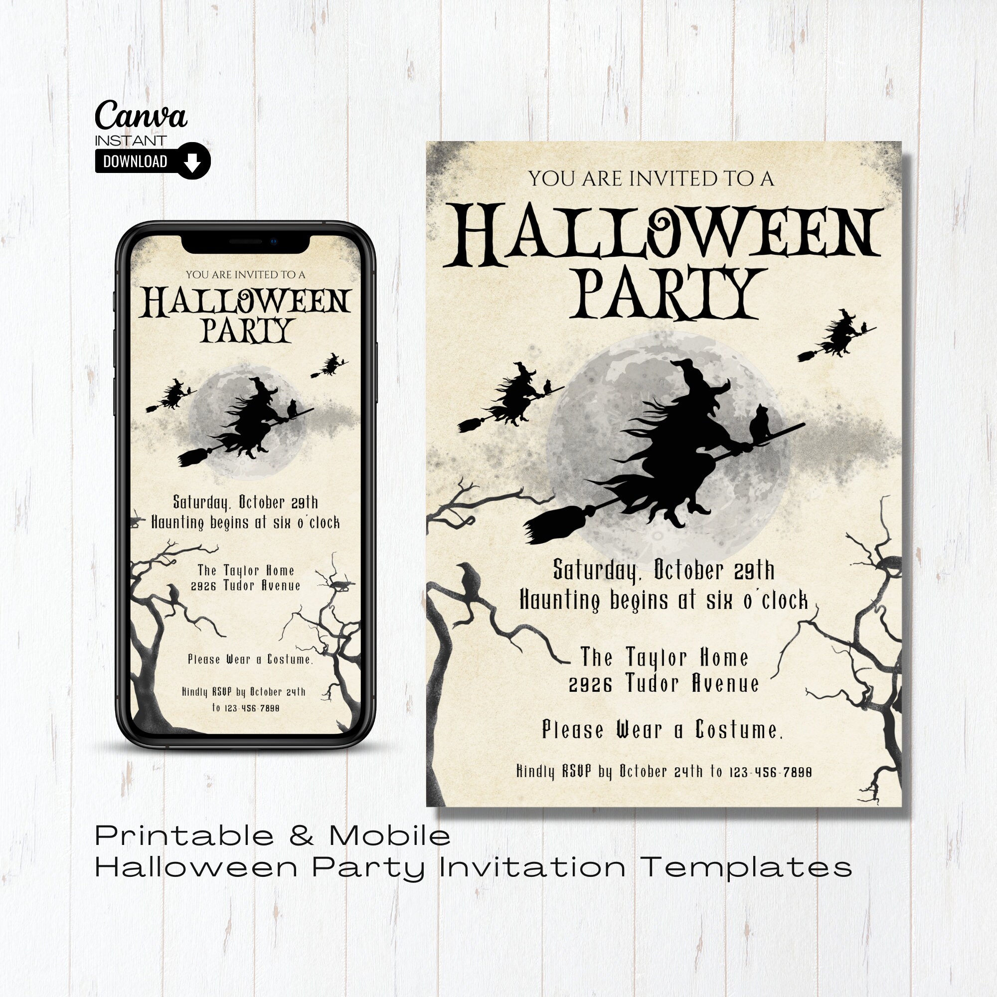 Editable Halloween Party Invitation: Costume Party Evite (canva ...