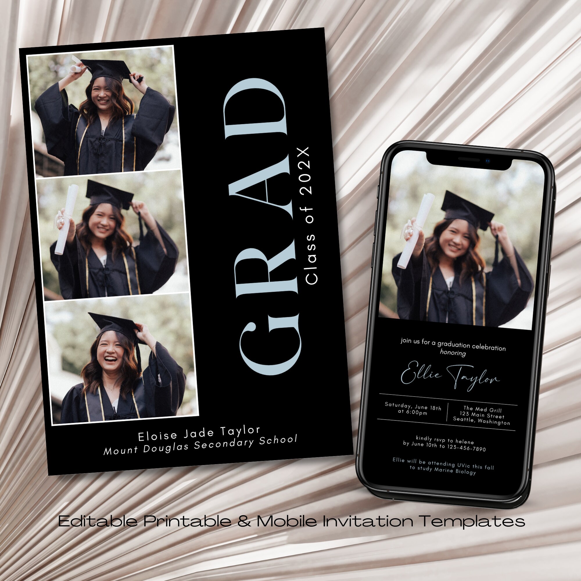 Editable Modern High School Graduation Photo Invitation Template ...