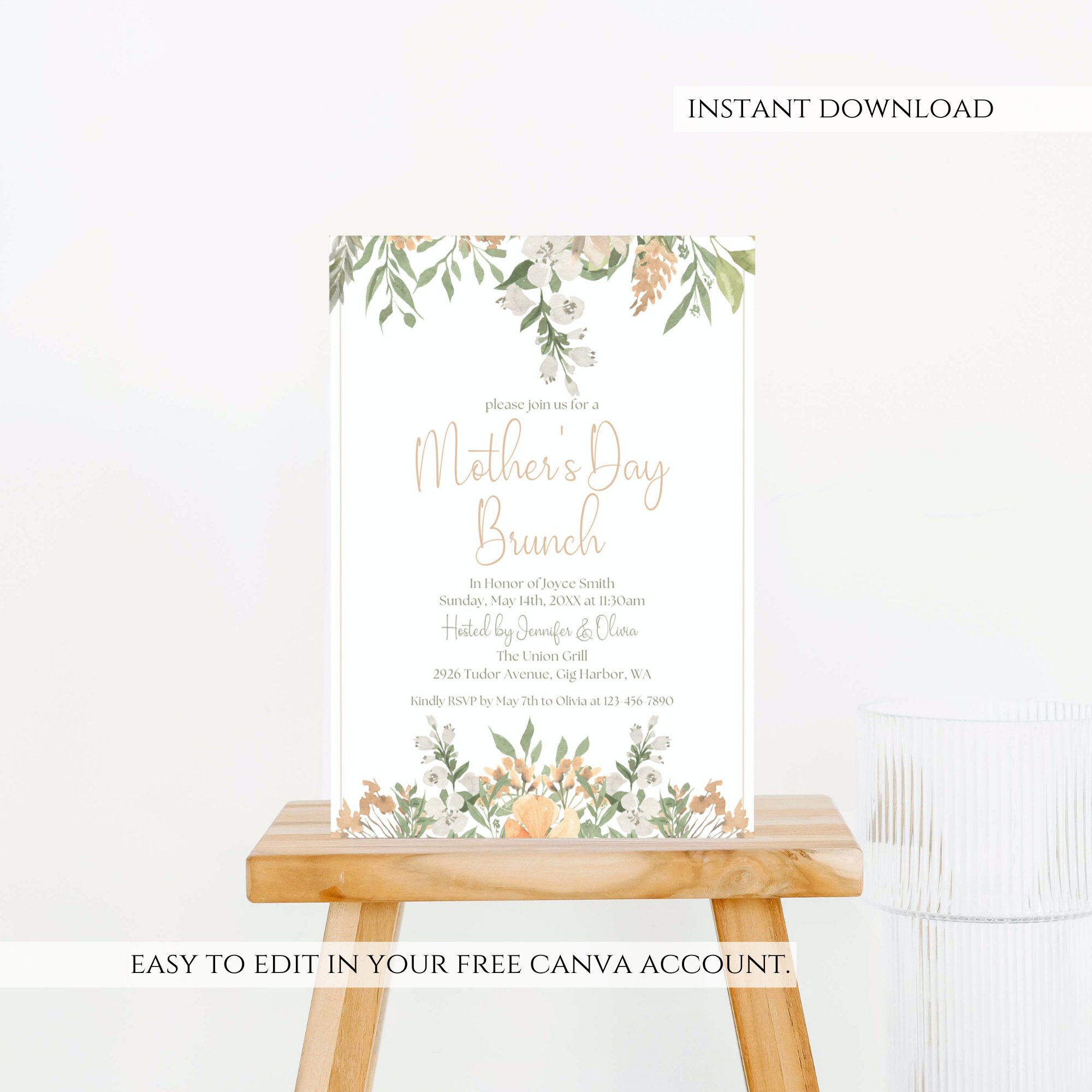 Editable Mothers Day Brunch Invitation, Printable Mother's Day Brunch ...