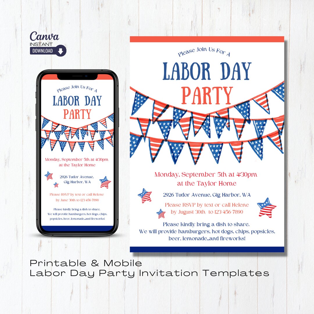 Labor Day BBQ Invitation Template: Editable Party Invite (digital ...