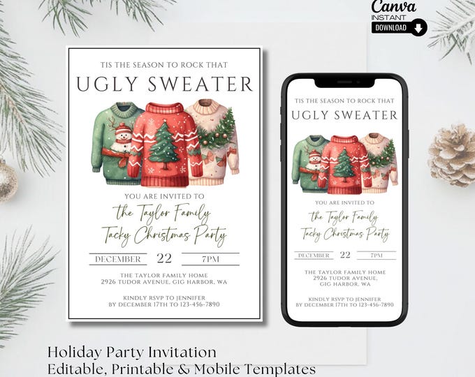 Editable Ugly Sweater Party Invitation Template (digital Download ...