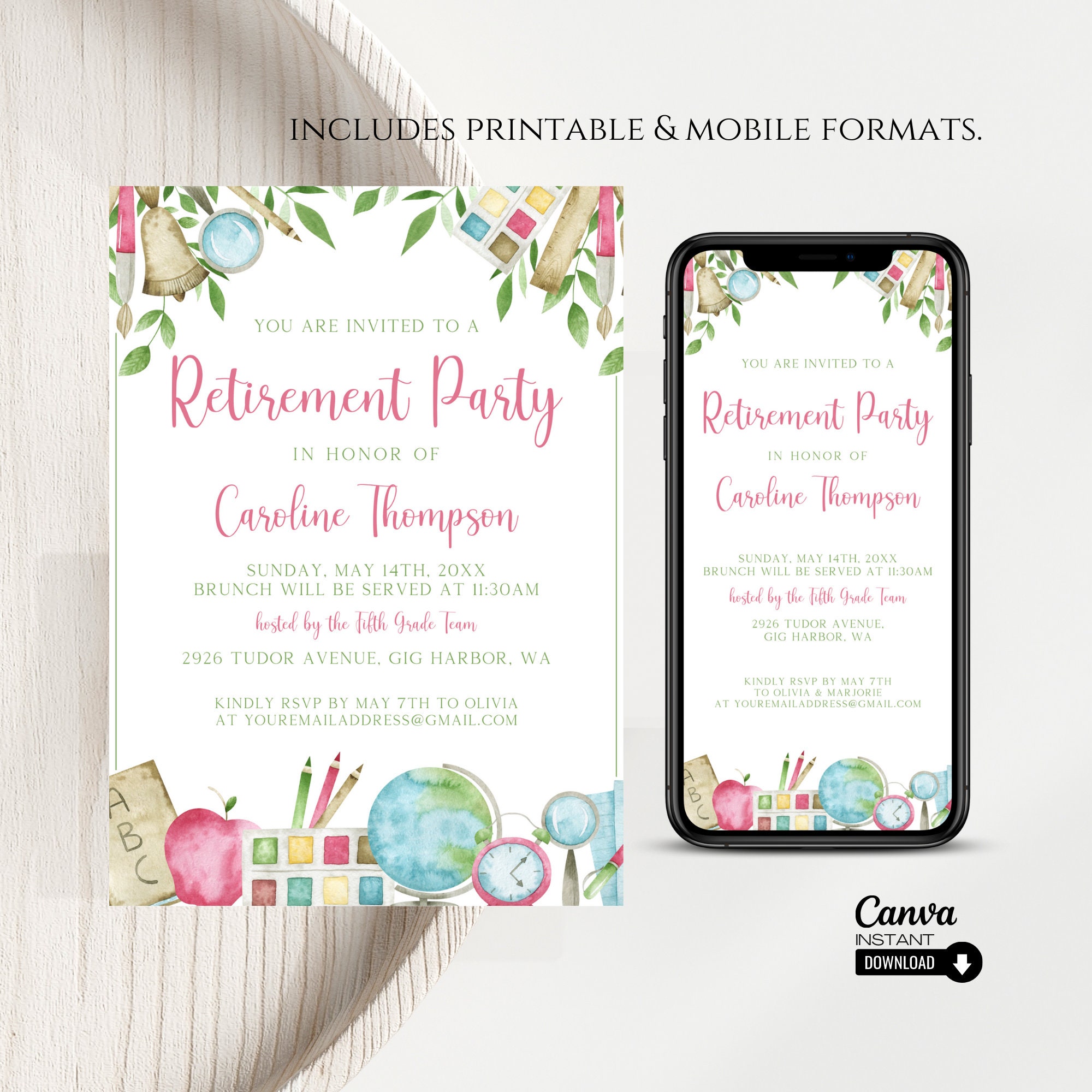 Editable Teacher Retirement Party Invitation Template, Printable ...