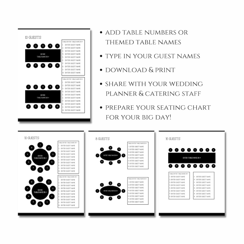 Editable Wedding Seating Chart Planner Printable Seating - Etsy