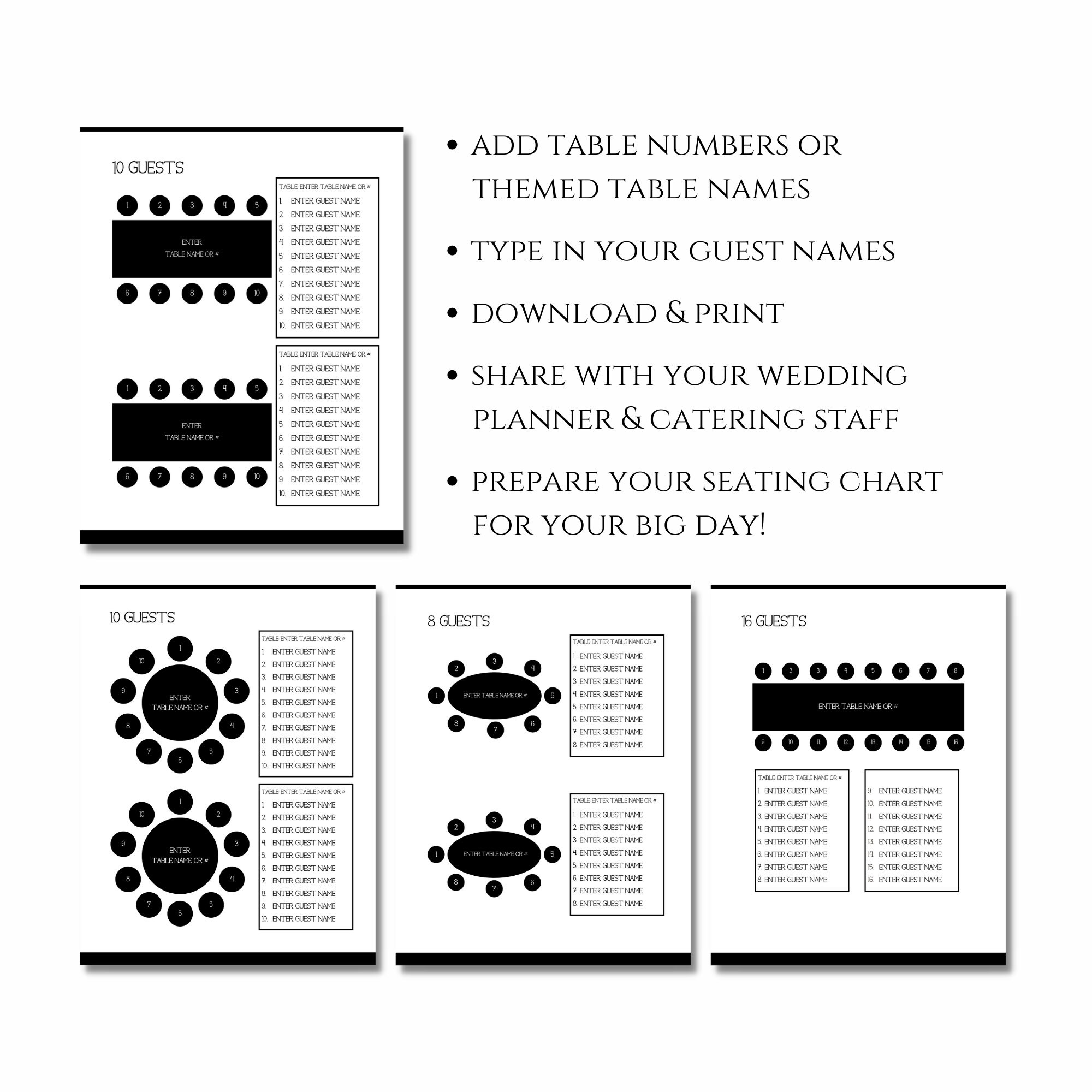 Editable Wedding Seating Chart Planner: Canva Template (digital ...