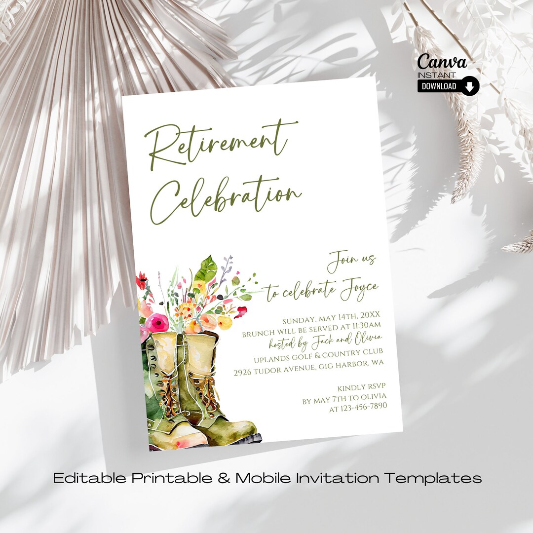 Editable Retirement Party Invitation Template, Printable Gardener ...