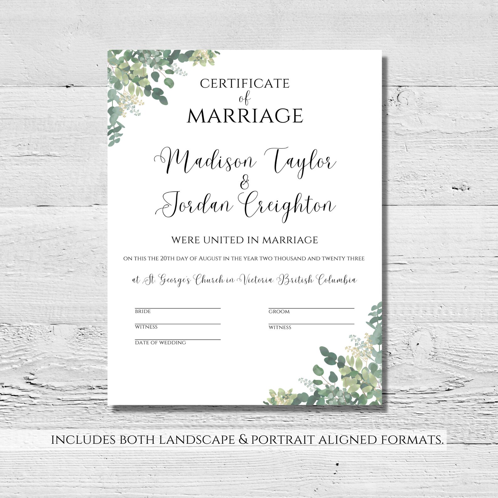 Editable Wedding Certificate Template: Eucalyptus Design (canva) - Etsy