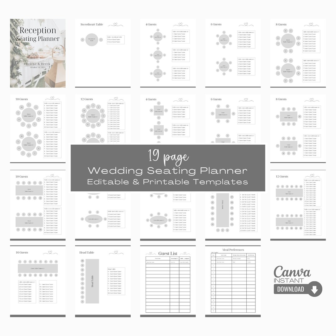 Customizable Wedding Reception Seating Chart Planner | Printable Table Arrangement Template for ...