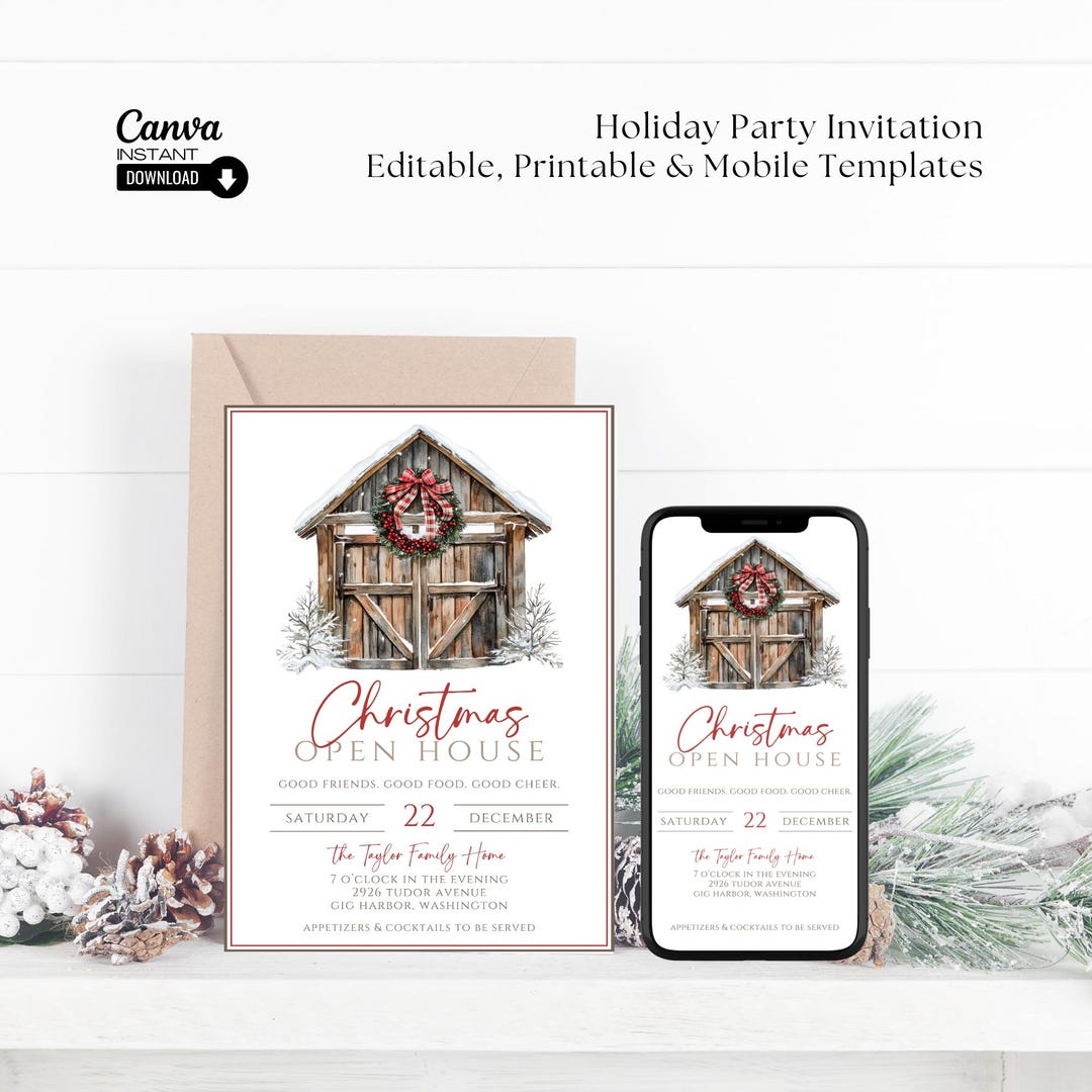 Rustic Farmhouse Christmas Party Invitation Template (digital Download ...