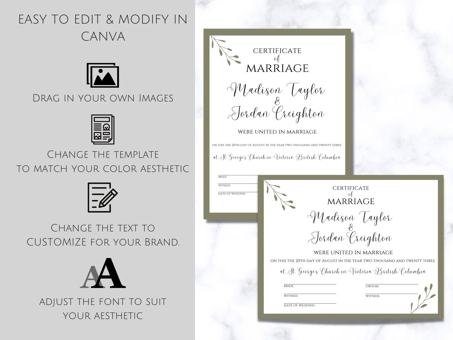 Editable Wedding Certificate Template Marriage Certificate - Etsy Canada