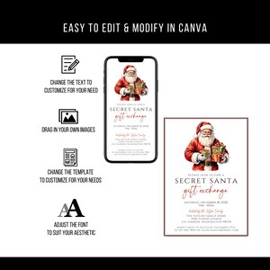 Editable Secret Santa Invitation Canva Template, Printable Secret Santa Invitation, Holiday Gift ...