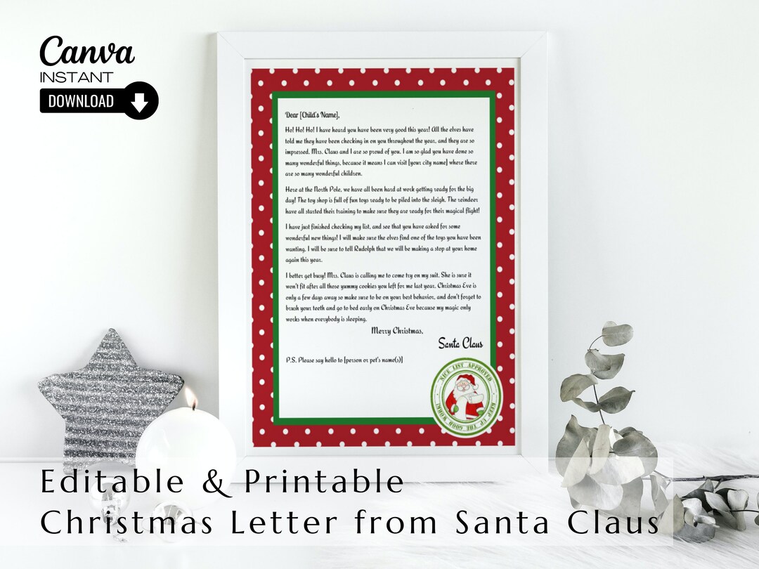 Editable Santa Letter Template Letter From Santa Template - Etsy