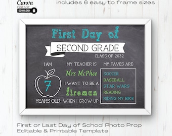 Chalkboard First Day of School Sign Printable, Editable Canva Template ...