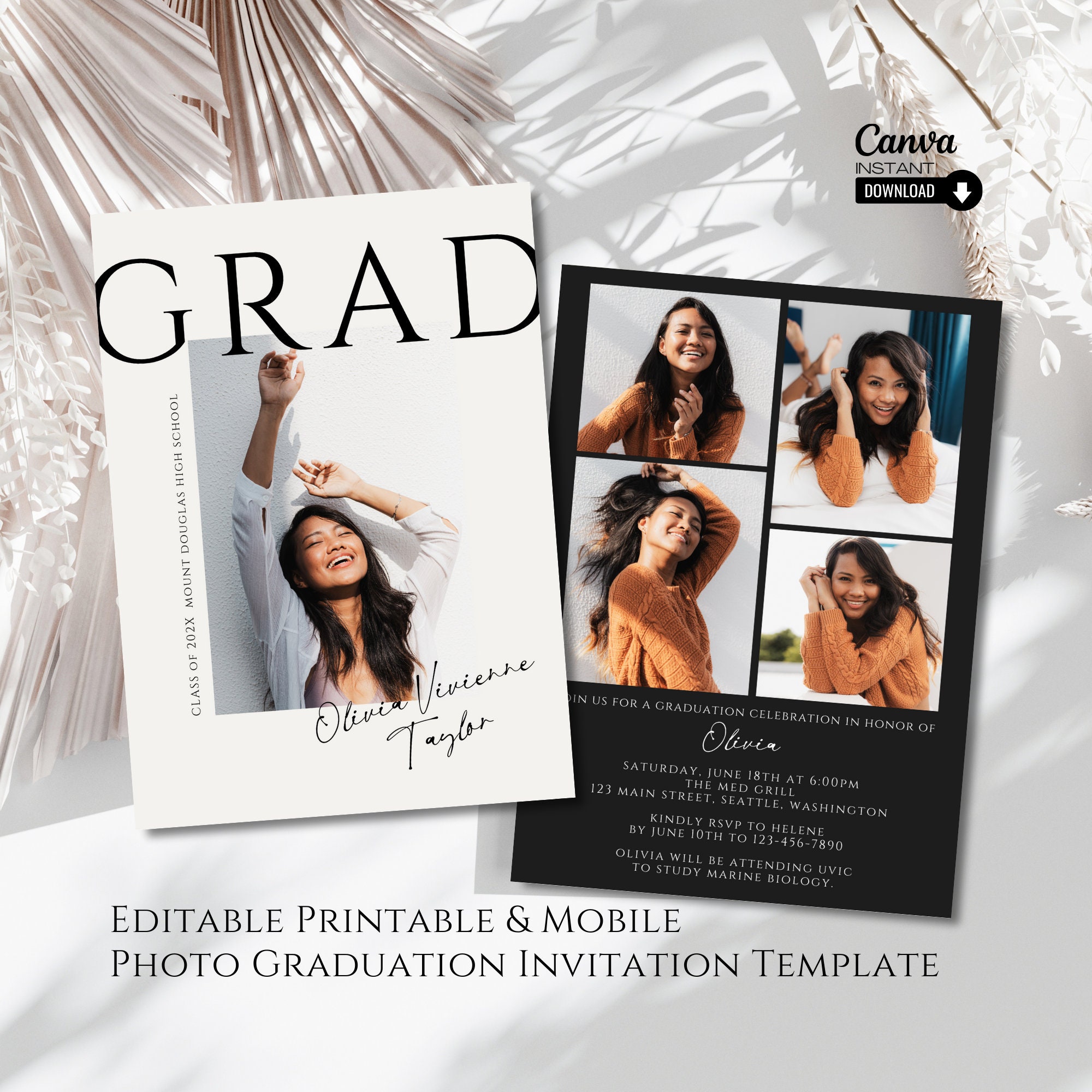 Editable Modern High School Graduation Photo Invitation Template ...