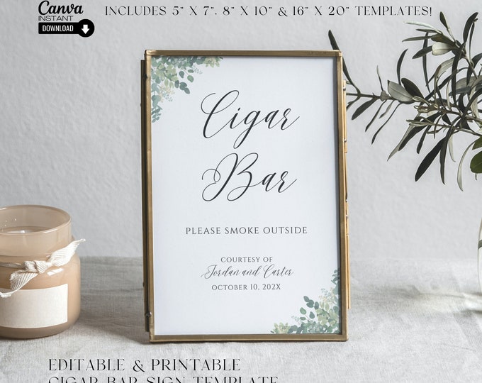 Cigar Bar Wedding Sign Template — Printable Wedding Cigar Sign ...