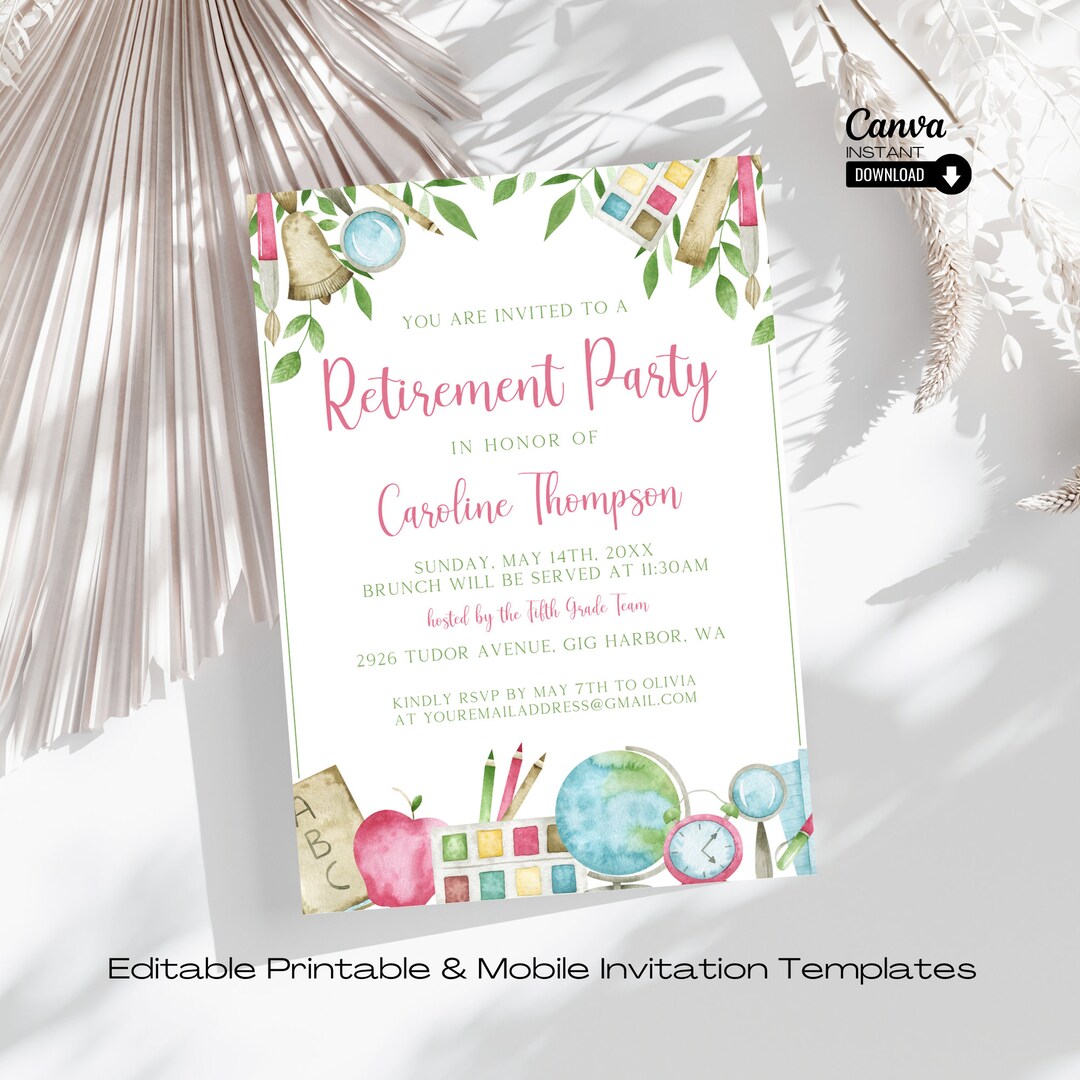 Editable Teacher Retirement Party Invitation Template, Printable ...