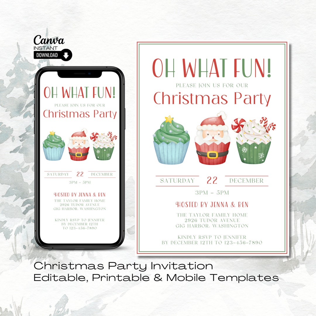 Editable Christmas Party Invitation Template, Printable Holiday Party ...