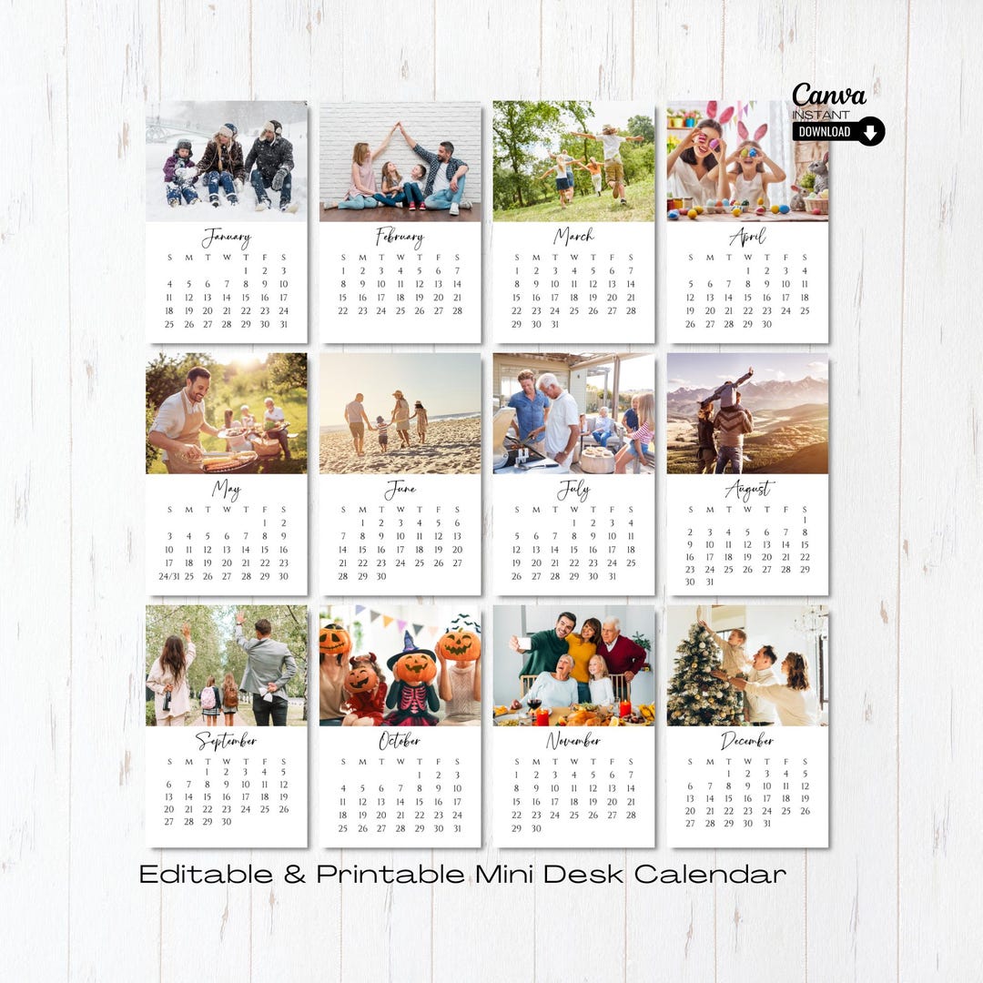 2026 Mini Photo Desk Calendar Template, Printable Photo Calendar ...