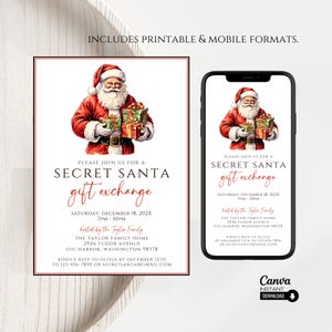 Editable Secret Santa Invitation Canva Template, Printable Secret Santa Invitation, Holiday Gift ...