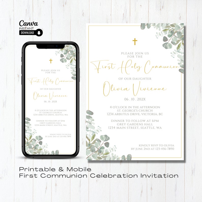First Holy Communion Invitation, Editable First Communion Invite ...