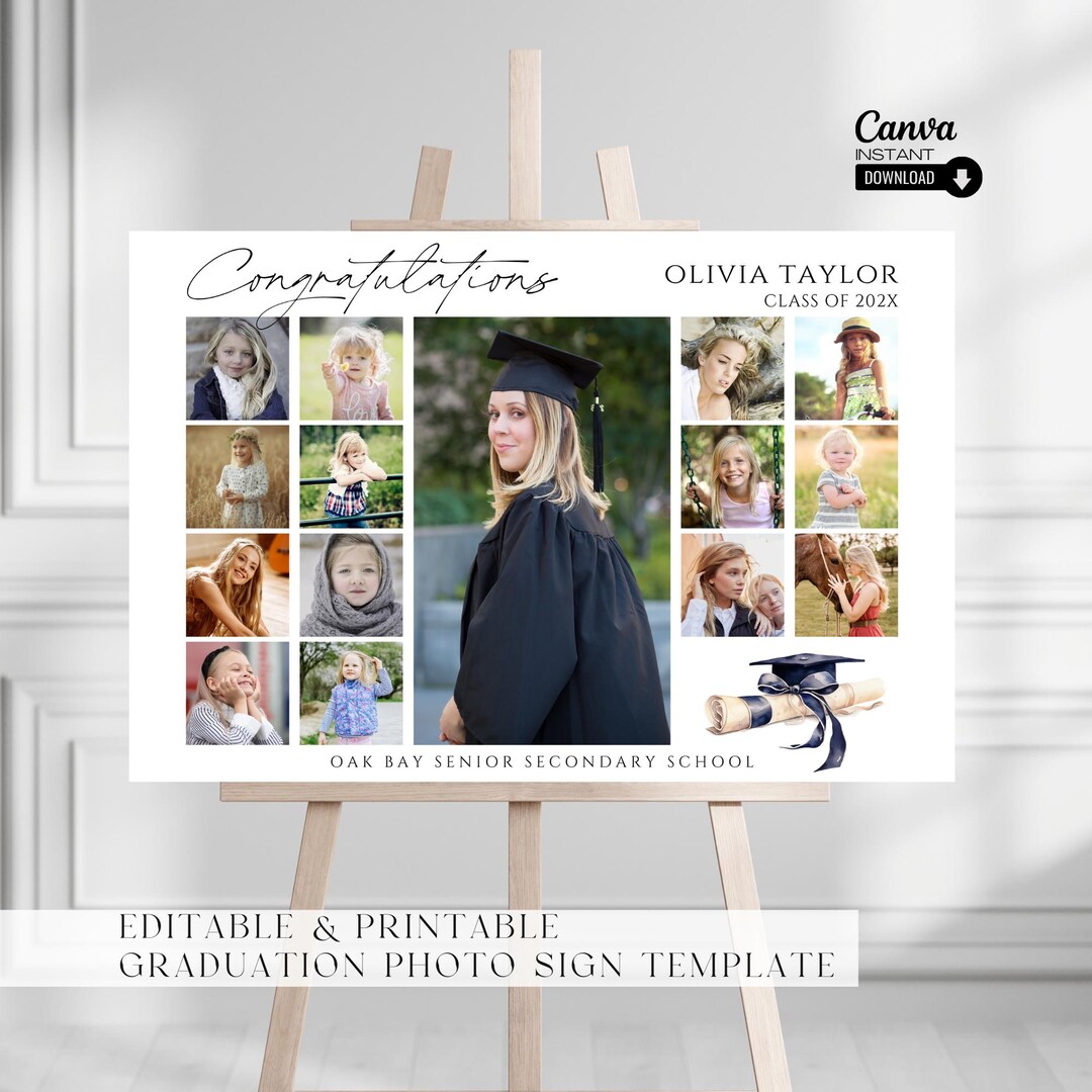 Modern Graduation Photo Collage Welcome Sign: Editable Template ...