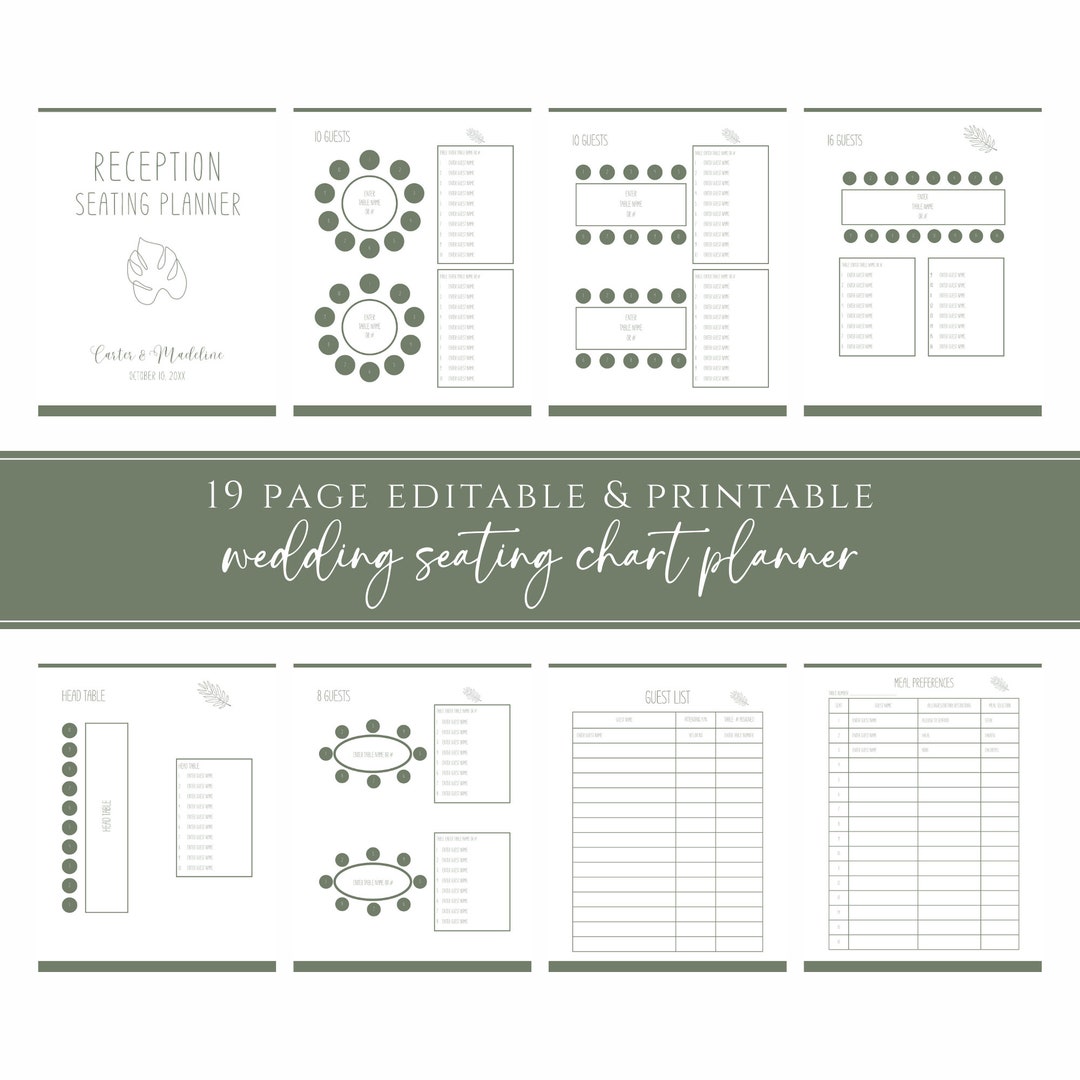 Editable Wedding Seating Chart Planner, Printable Seating Plan, Seating ...