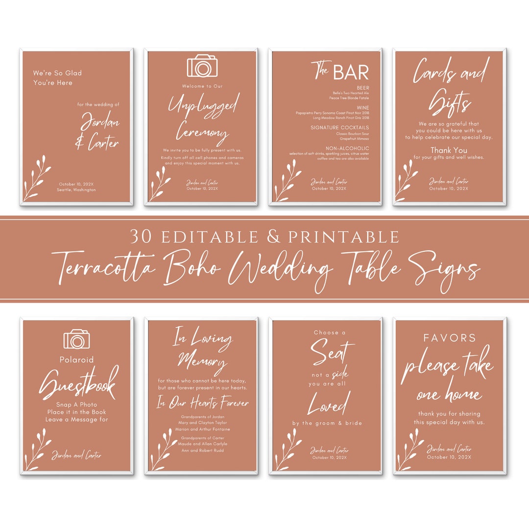 Editable Wedding Signs Bundle 30 Printable Modern Wedding - Etsy